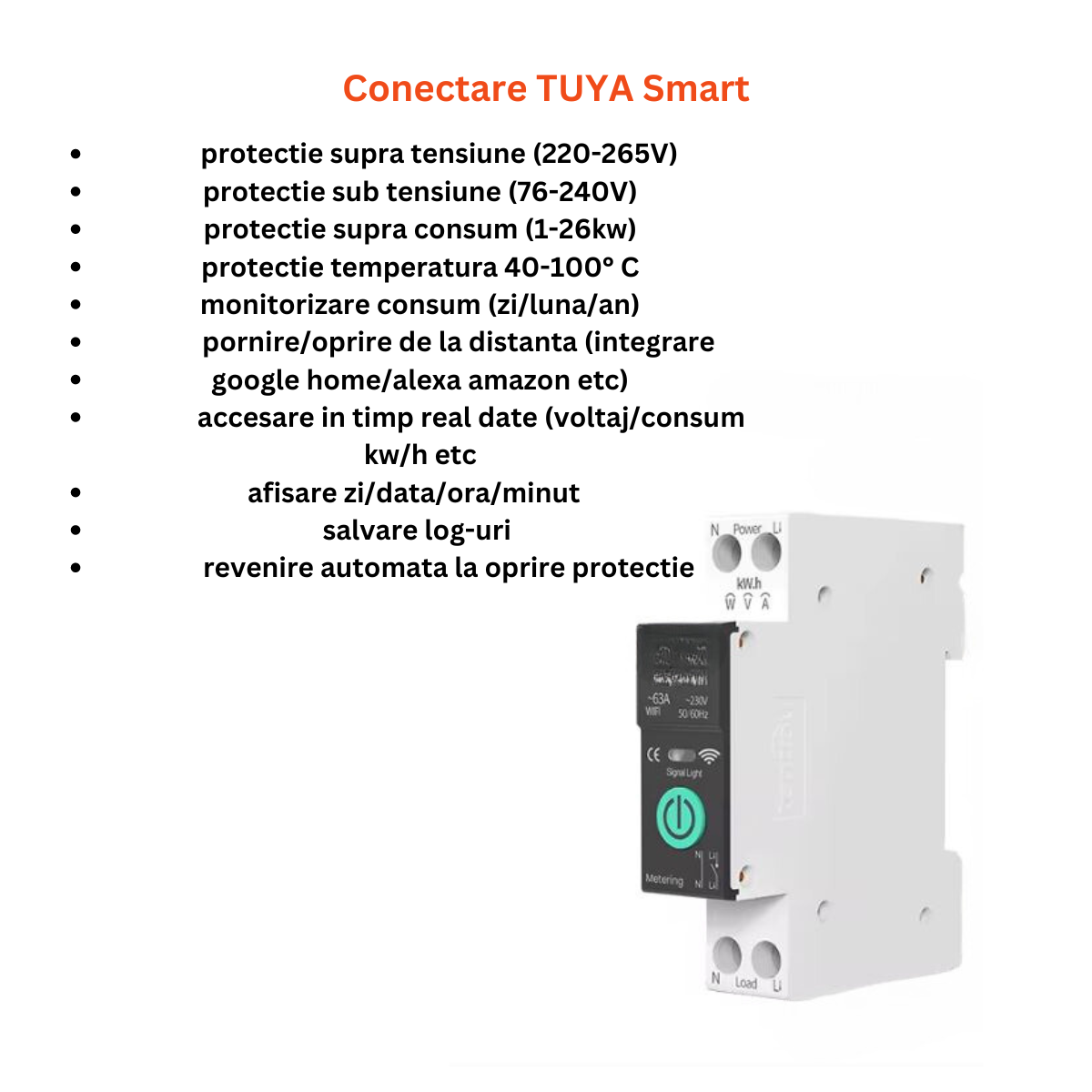 Releu smart wifi monofazic si contor de energie inteligent, 2P/63A ...